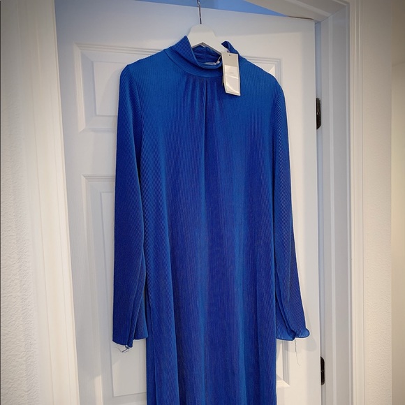 Dresses | New With Tag Zara Midi Mock Neck Long Sleeve Blue | Poshmark